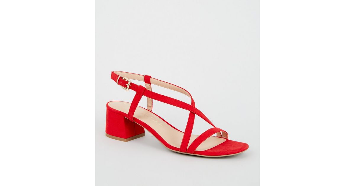 Wide Fit Red Suedette Strappy Low Heel Sandals | New Look
