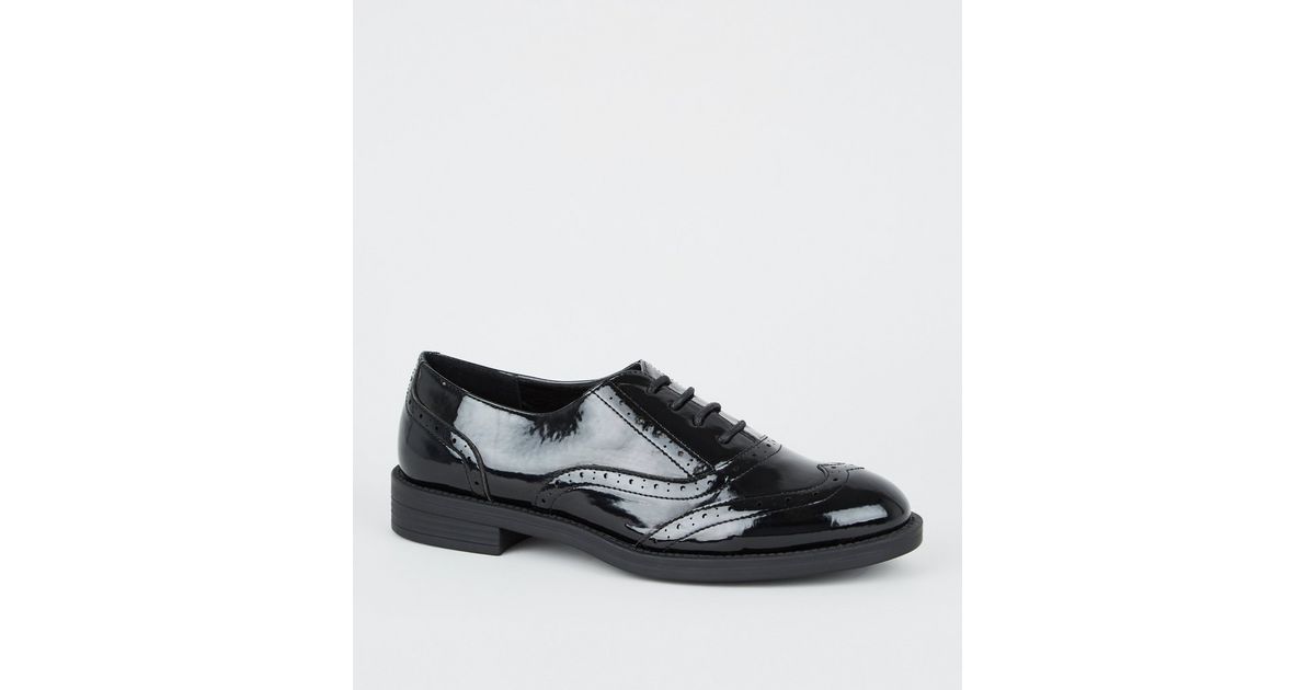 Girls Black Patent Lace-Up Brogues | New Look