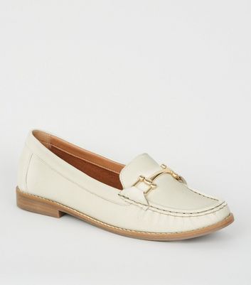 Off White Leather Bar Front Loafers | New Look