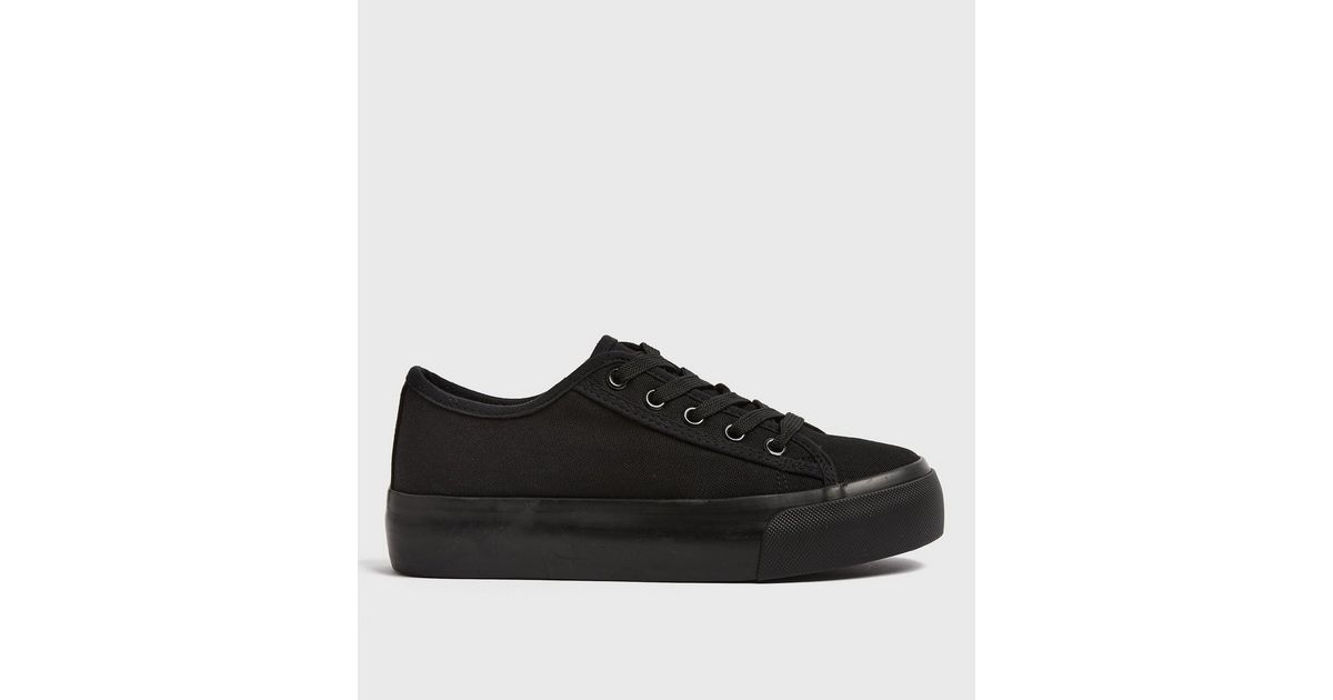 Black Canvas Lace Up Chunky Trainers | New Look