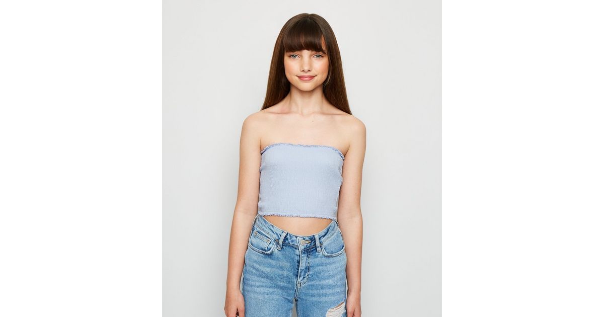 Girls Pale Blue Shirred Bandeau Top | New Look