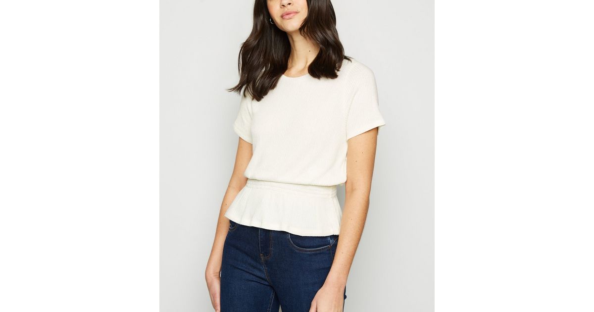 Cream Fine Knit Shirred Waist Top | New Look