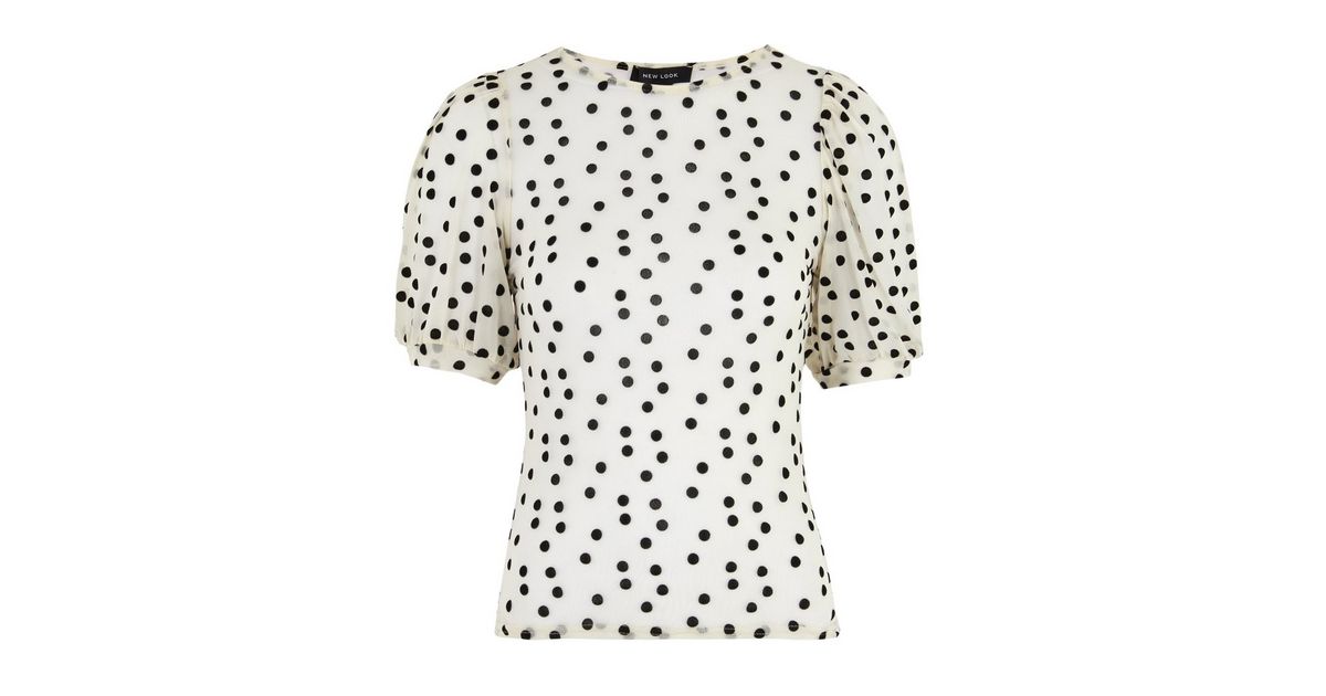 Cream Velvet Spot Puff Sleeve Top | New Look