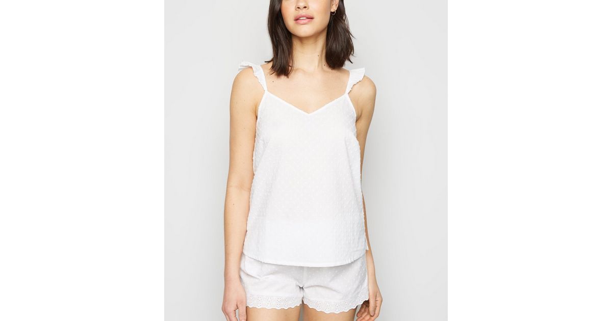 White Broderie Spot Short Pyjama Set | New Look