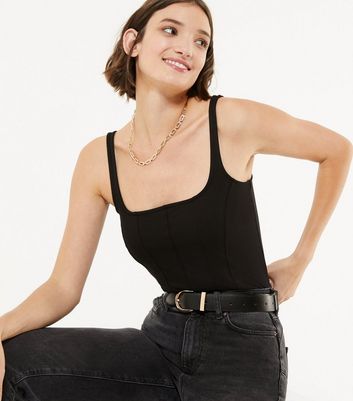Black Square Neck Corset Seam Vest | New Look