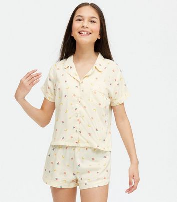 Girls Off White Fruit Revere Short Pyjama Set | New Look