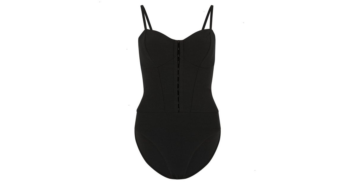 Black Ribbed Hook And Eye Bodysuit New Look