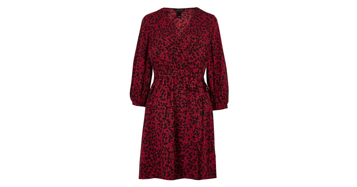 Red Floral Wrap Front Tea Dress New Look