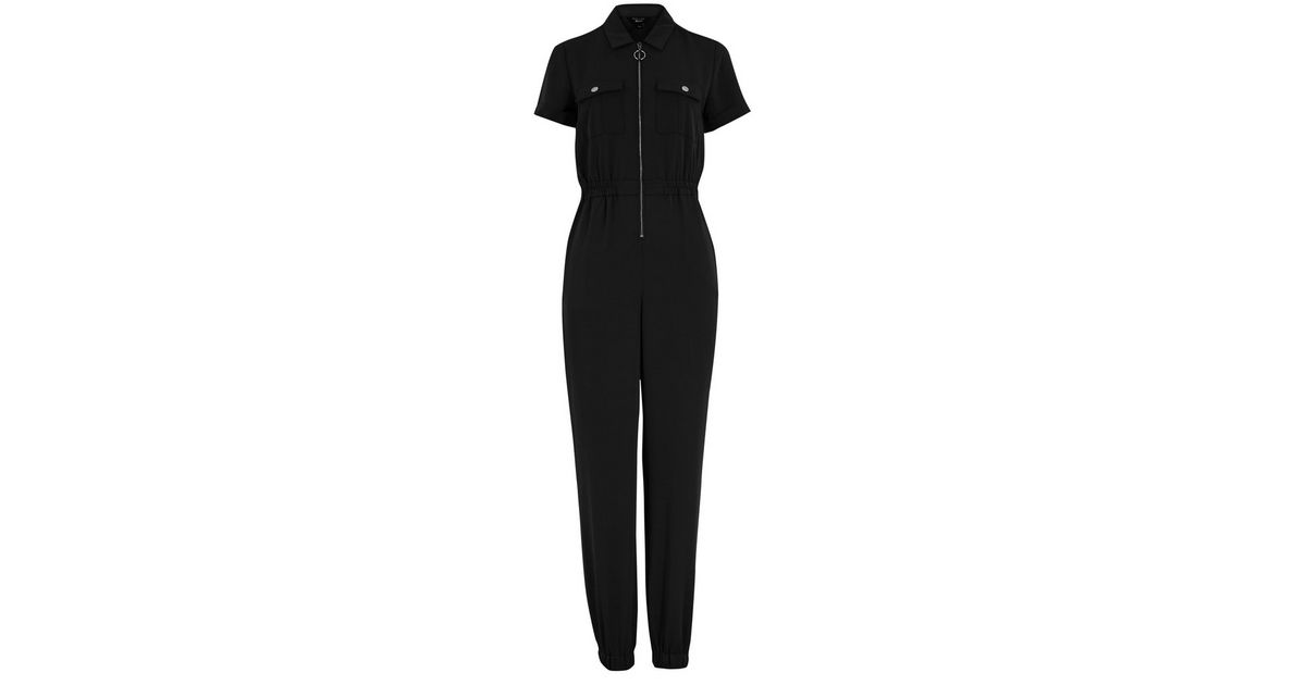 Girls Black Ring Zip Utility Pocket Boilersuit | New Look