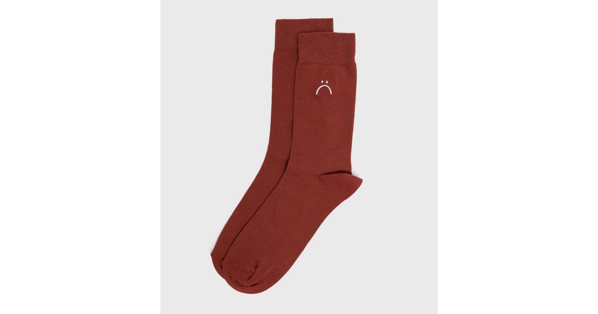 Rust Sad Face Embroidered Socks | New Look