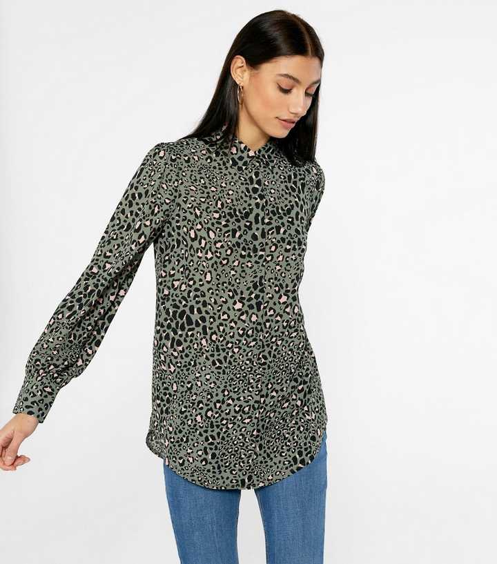 Green Leopard Print Long Shirt | New Look