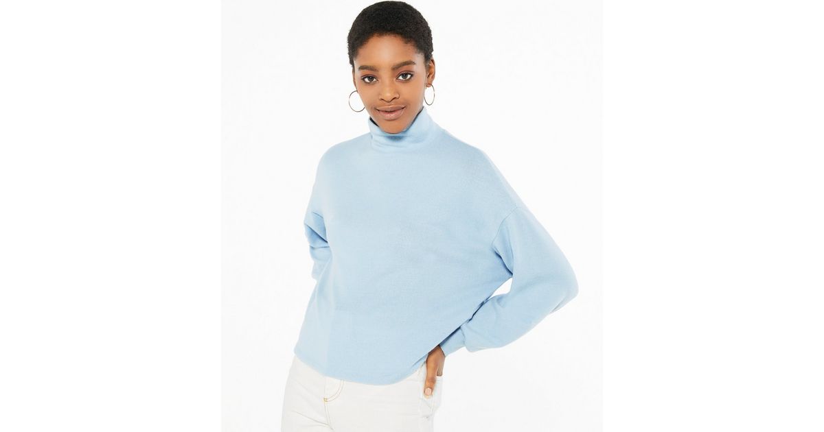 Pale Blue Brushed Fine Knit High Neck Jumper | New Look