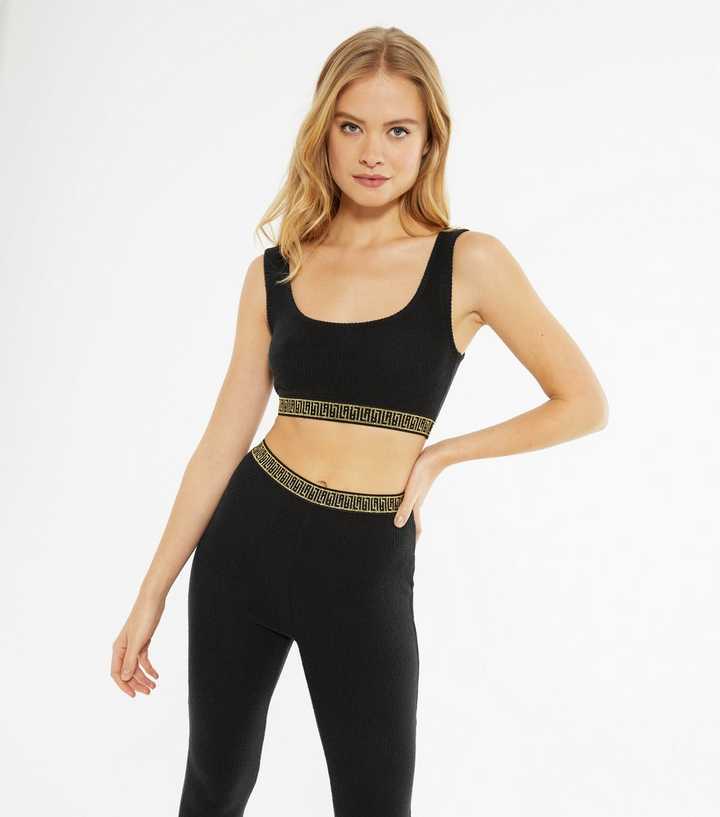 Black Ribbed Glitter Elastic Crop Top | New Look