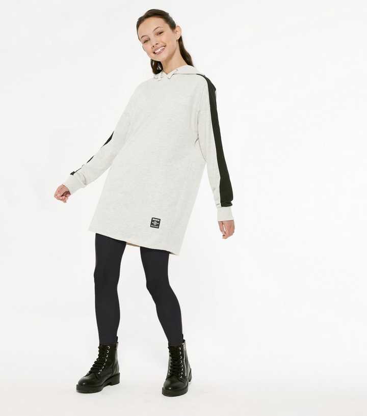 Girls Pale Grey Stripe Sleeve Hoodie Dress | New Look