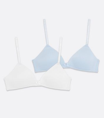 Girls 2 Pack Pale Blue and White Non Wired Bras | New Look