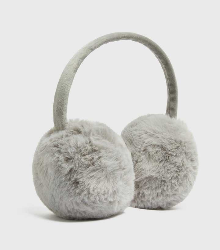 Grey Plain Faux Fur Ear Muffs | New Look