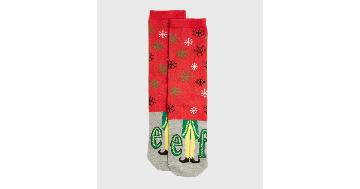 Red Christmas Elf Snowflake Socks | New Look