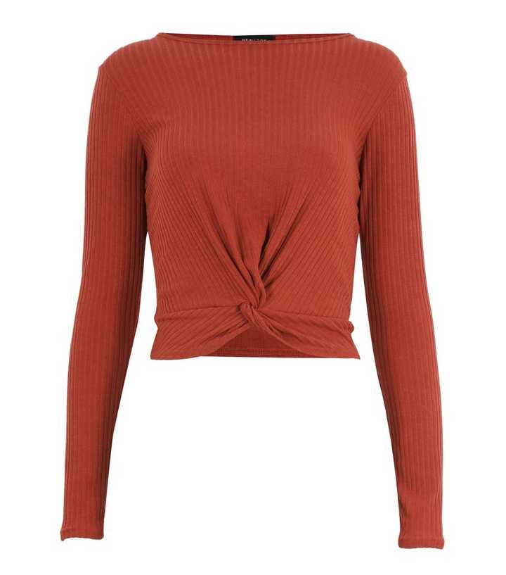 Rust Ribbed Twist Front Crop Top | New Look