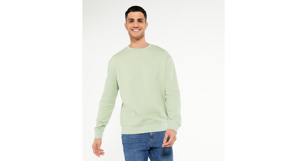 Light Green Jersey Crew Neck Sweatshirt | New Look