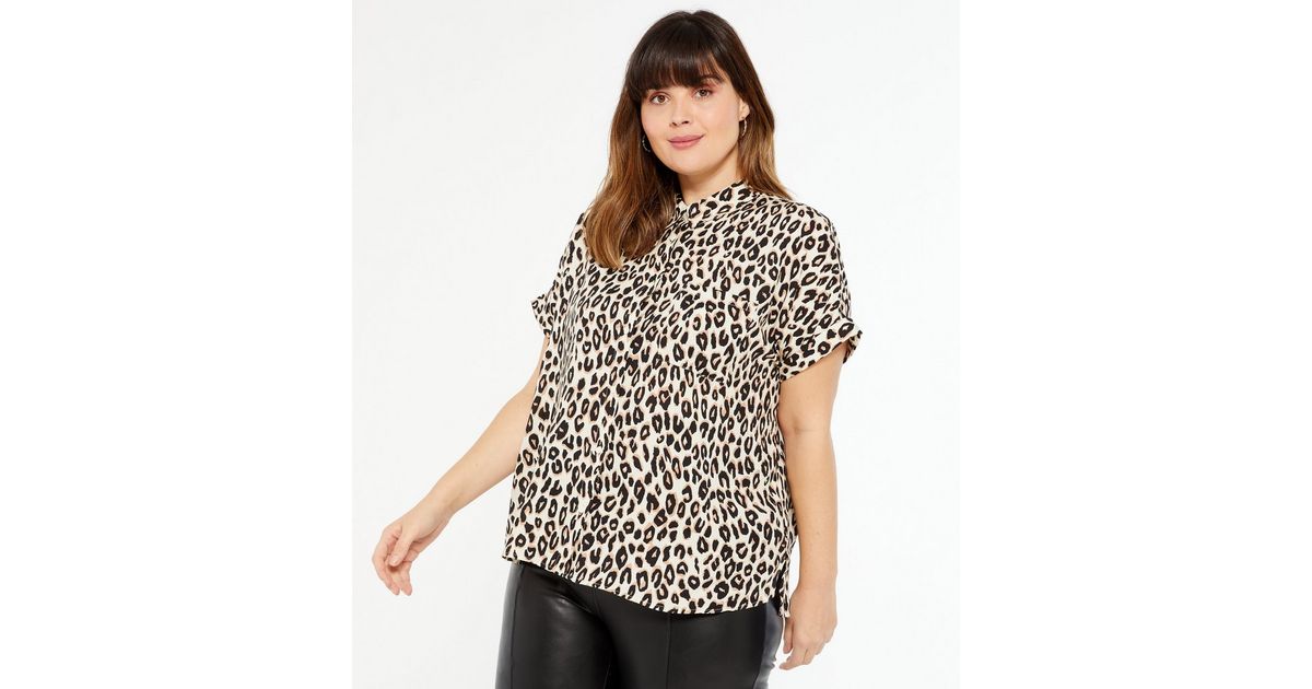 Curves Brown Leopard Print Short Sleeve Shirt New Look