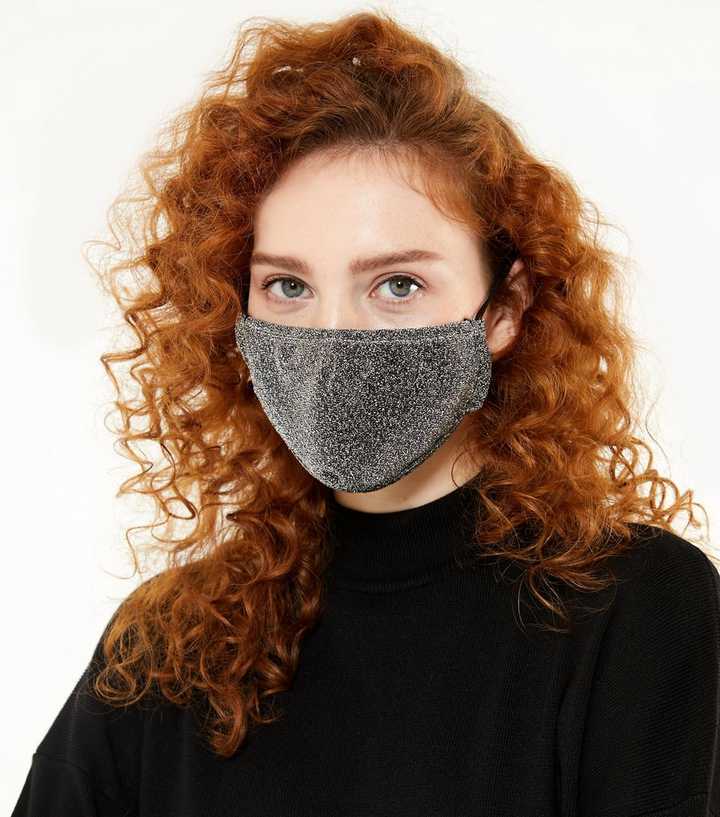Silver Glitter Reusable Face Covering | New Look
