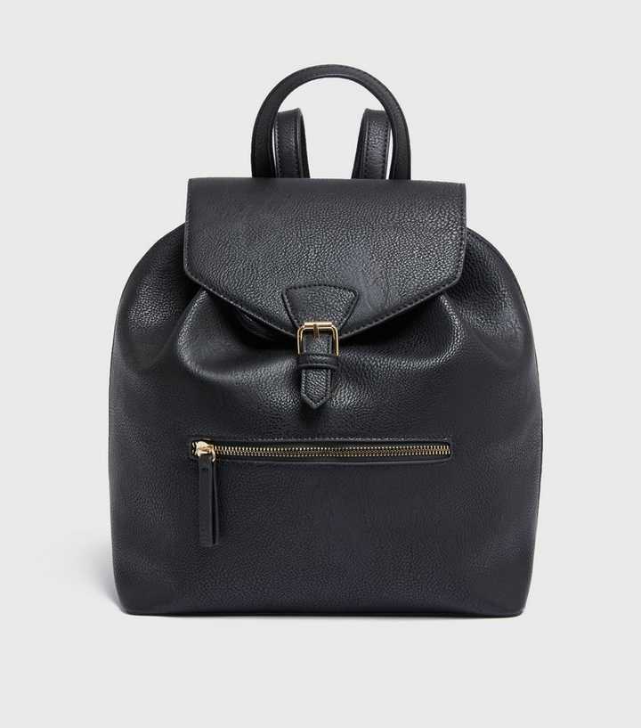 Black Leather-Look Drawstring Backpack | New Look