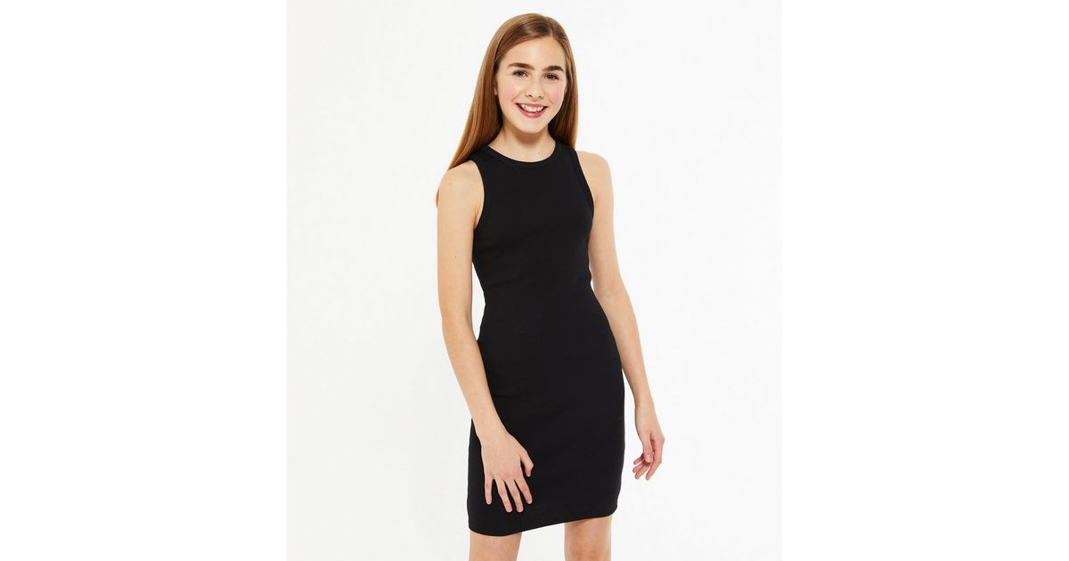 Girls Black Ribbed Racer Back Dress | New Look