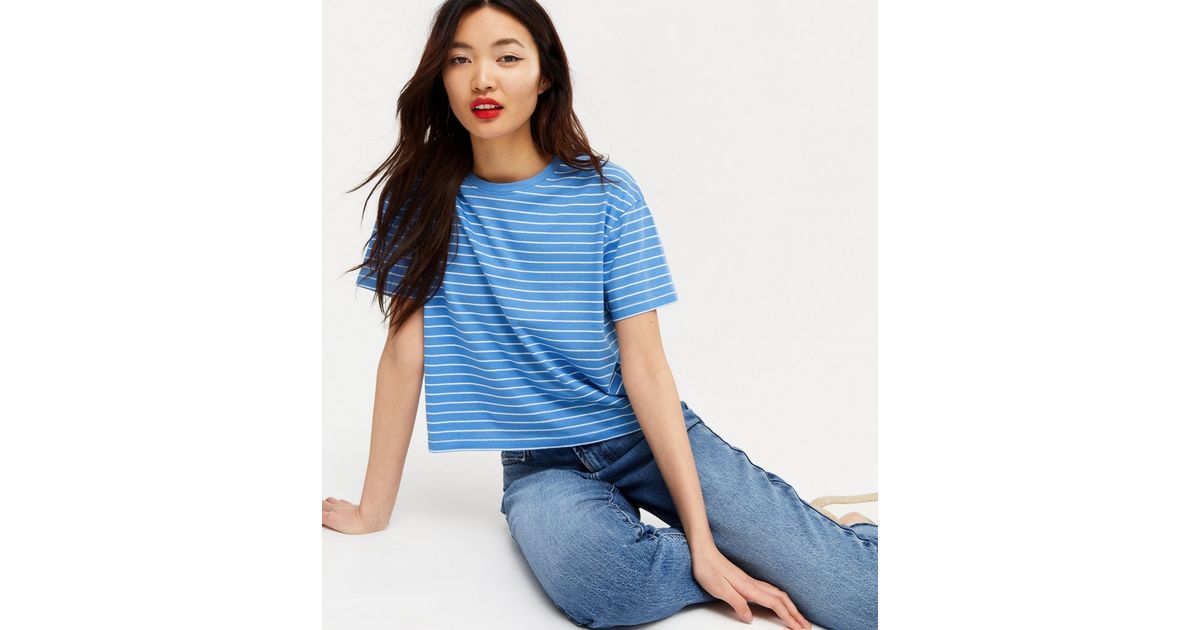 Blue Stripe Boxy T-Shirt | New Look