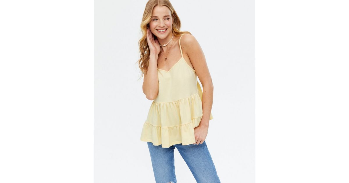 Pale Yellow Tiered Peplum Cami | New Look