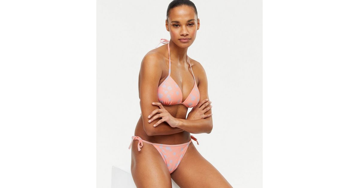 Coral Floral Moulded Triangle Bikini Top New Look