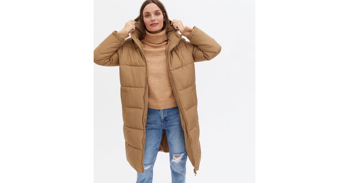 Camel Hooded Long Puffer Jacket | New Look