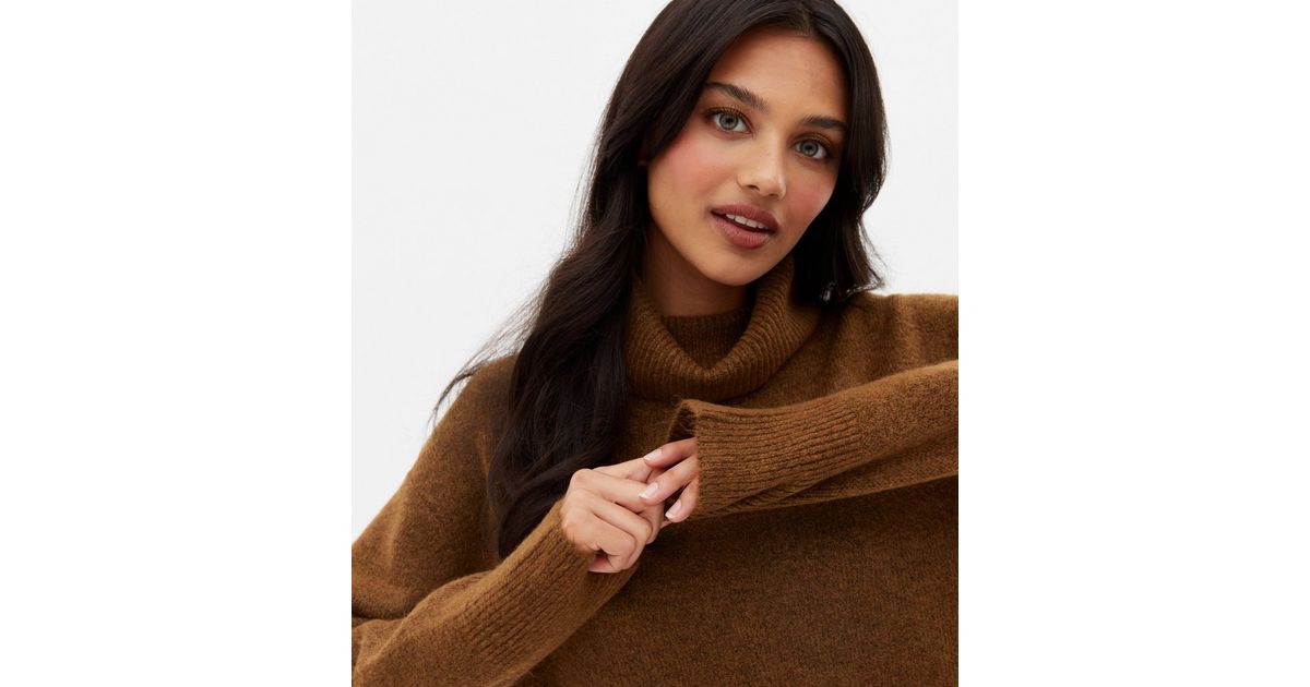 Rust Roll Neck Long Split Hem Jumper | New Look