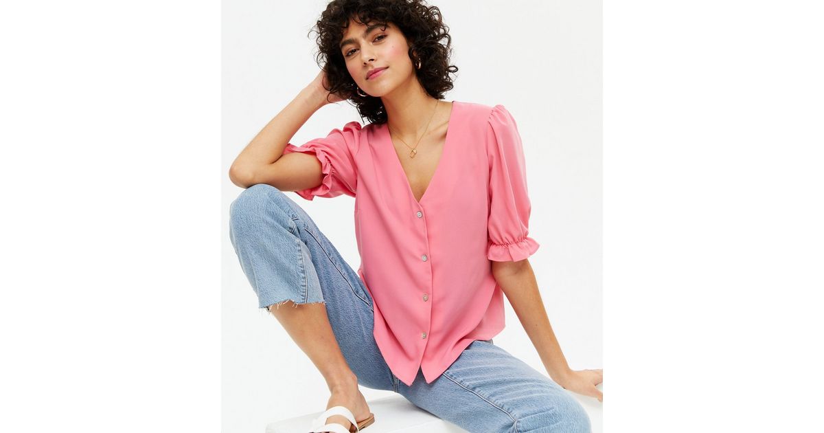 Mid Pink Crepe Puff Sleeve Blouse | New Look