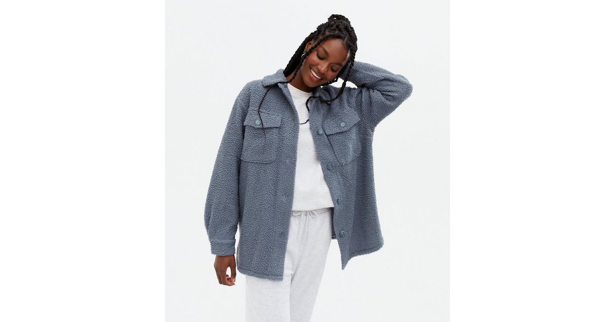 Bright Blue Teddy Pocket Front Shacket | New Look