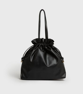 Black Leather-Look Drawstring Tote Bag | New Look