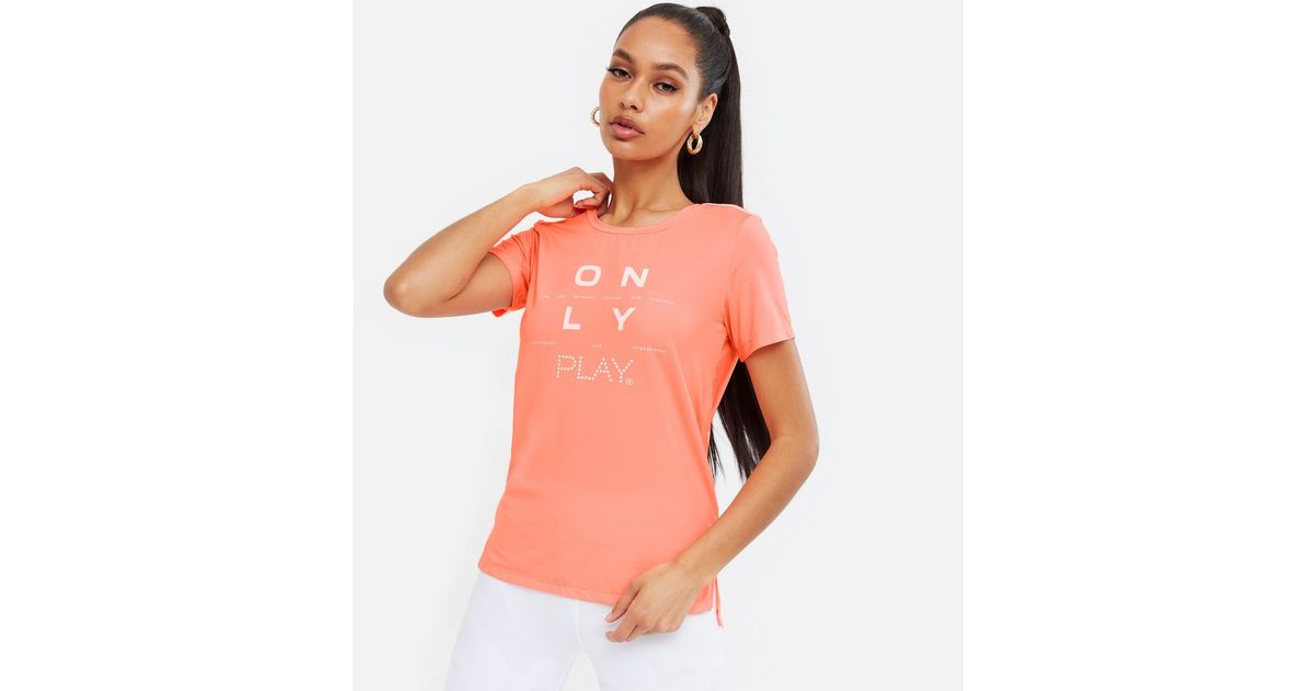 ONLY PLAY Bright Orange Logo Sports T-Shirt | New Look