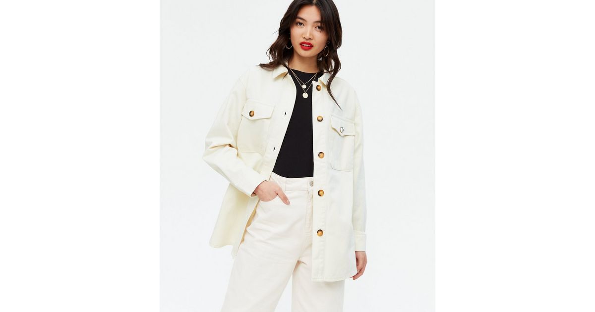 Cream Double Pocket Shacket | New Look