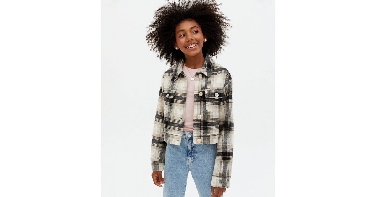 Girls Black Check Crop Jacket | New Look