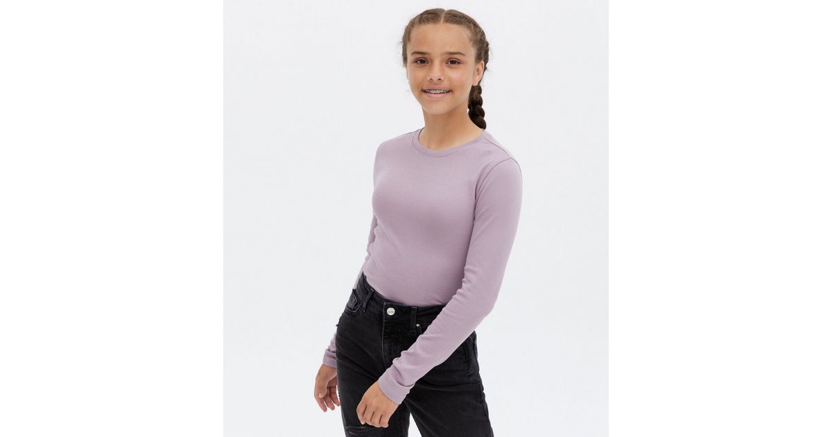 Girls 3 Pack Lilac Black and Pale Pink Long Sleeve Tops | New Look