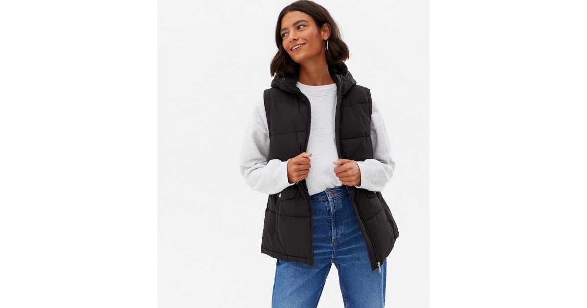 Black Hooded Drawstring Gilet | New Look