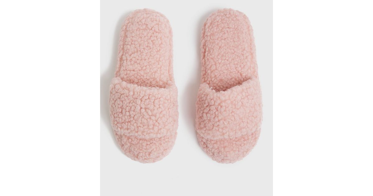 Girls Pink Teddy Slider Slippers | New Look