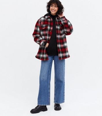 Red Check Brushed Shacket | New Look