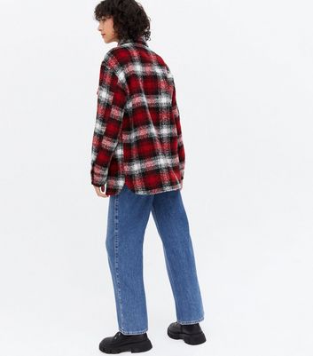 Red Check Brushed Shacket | New Look