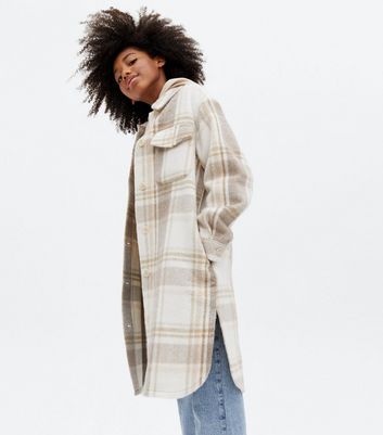 Girls White Check Pocket Front Long Shacket | New Look