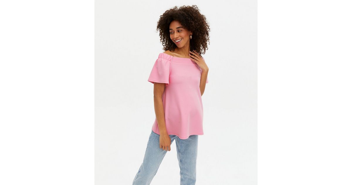 Maternity Mid Pink Scuba Bardot Top | New Look