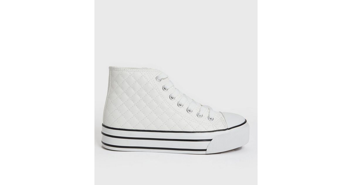 White Quilted Chunky High Top Trainers | New Look