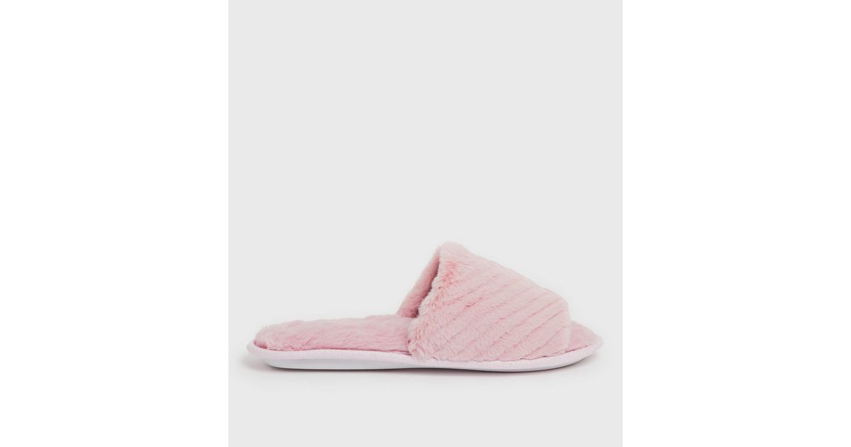 Girls Pink Faux Fur Slider Slippers | New Look