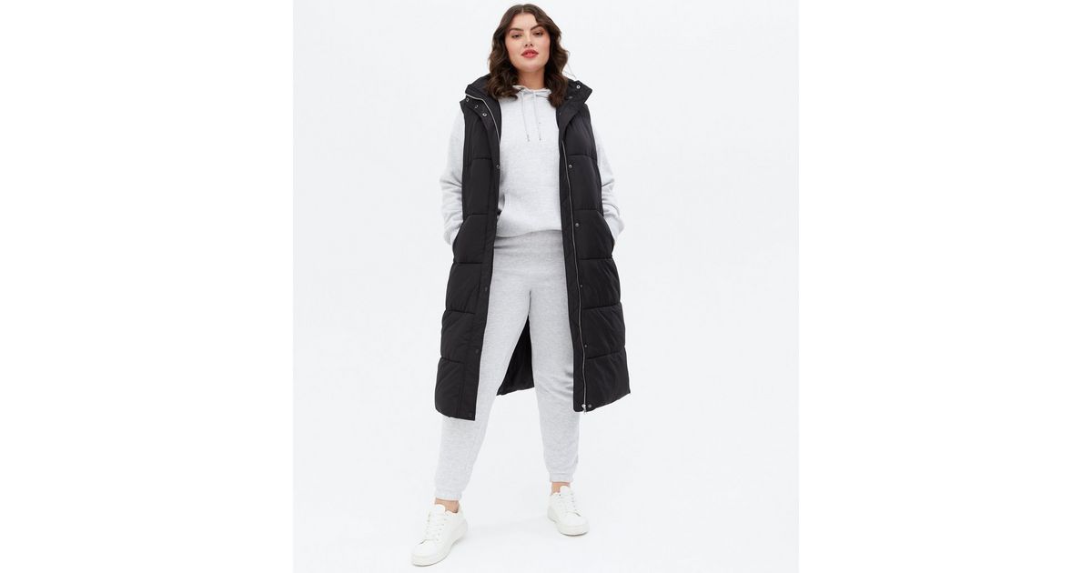 Curves Black Long Hooded Gilet | New Look