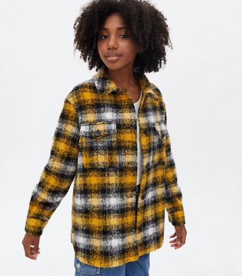 Girls Mustard Check Shacket | New Look