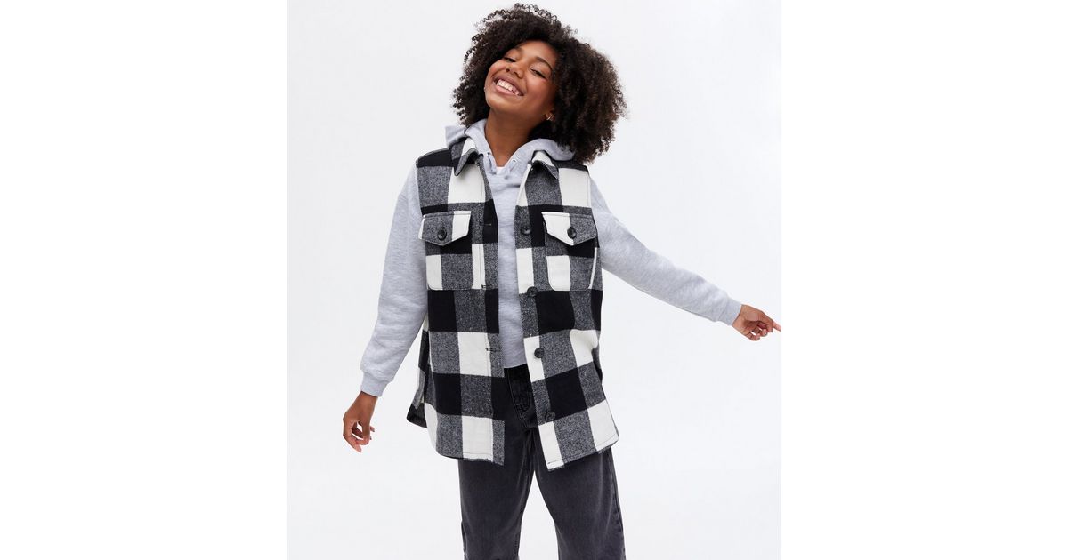 Girls Grey Check Sleeveless Shacket | New Look